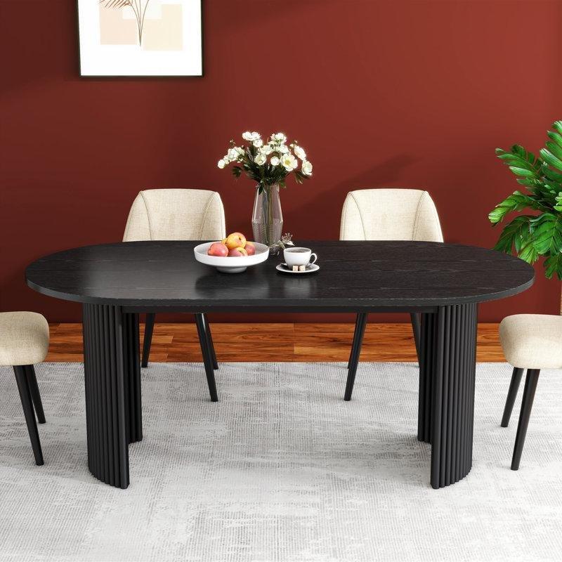 Siyah Endüstriyel Ahşap Çift Ayaklı Oval Yemek Masası 183 cm - 84385 ...