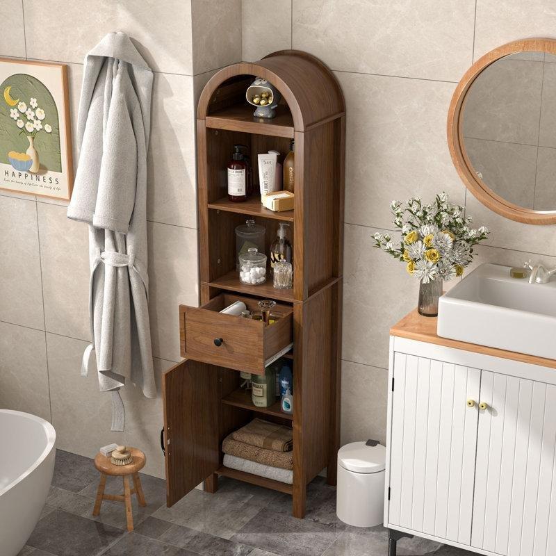 Ceviz MDF Yivli Kapaklı Çekmeceli Ceviz Banyo Dolabı-163x40x30 cm ...