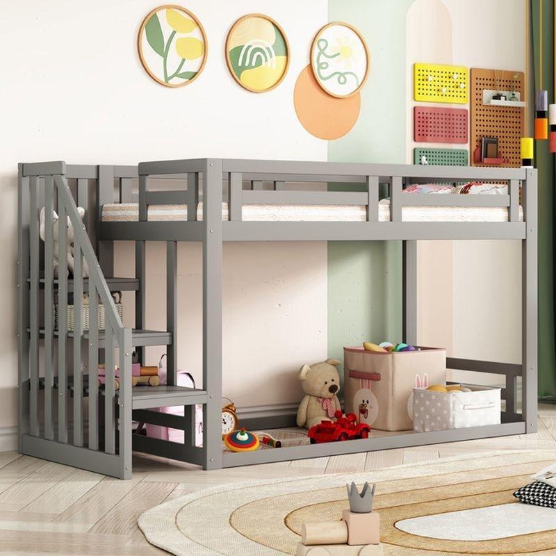 Gri Masif Çam Ahşap Depolama Merdivenli Ranza - 90x200 cm - 125599 ...