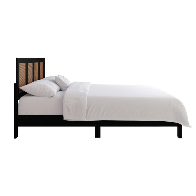Siyah Masif Ahşap Rattan Panelli Karyola - 160x200 cm - 143206 - Mimarzade