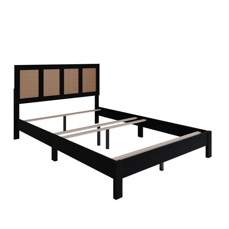 Siyah Masif Ahşap Rattan Panelli Karyola - 160x200 cm - 143206 - Mimarzade