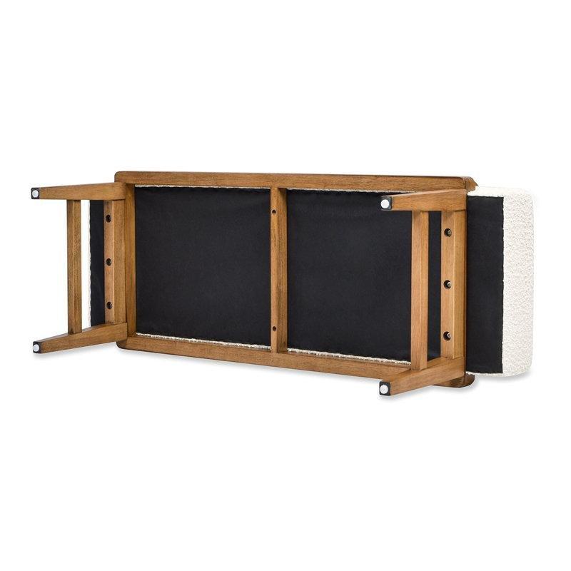 Beyaz Bukle Döşemeli Masif Ahşap Sürgülü Raflı Bench - 164629 - Mimarzade